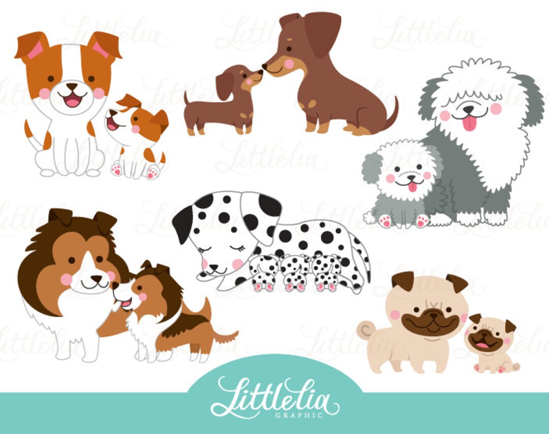 Dog Mom and Puppy Clipart - Family Clipart - 16053 - Etsy