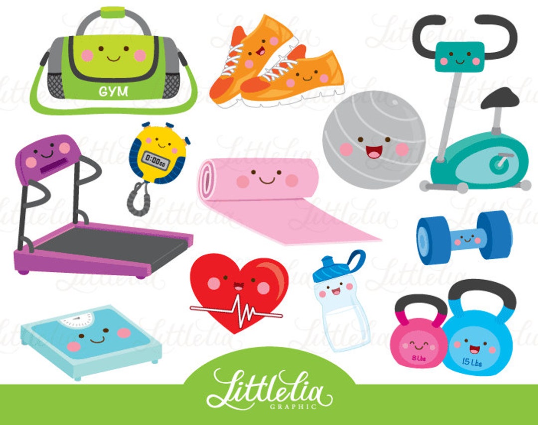 Gym Clipart - Gym Kawaii Clipart - Health Clipart - 16077 - Etsy
