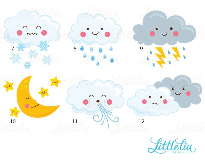 Weather Kawaii Clipart - Cute Weather Clipart - 16036 - Etsy Canada