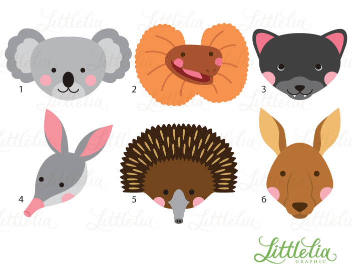Australian Animals Head Clipart - Aussie Animal Face Clipart - 17013 ...