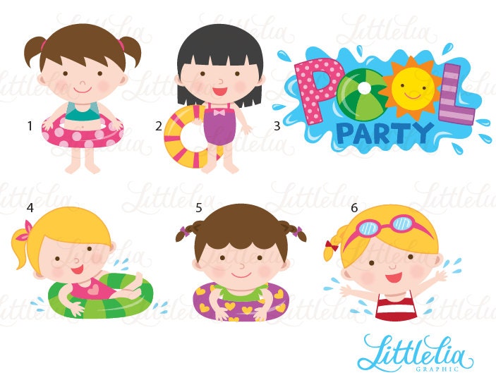Girl Pool Party Clipart - Pool Party Clipart - Summer Clipart - 15012 ...