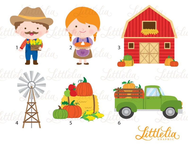 Autumn Farm Clipart Farm Clipart 16046 - Etsy