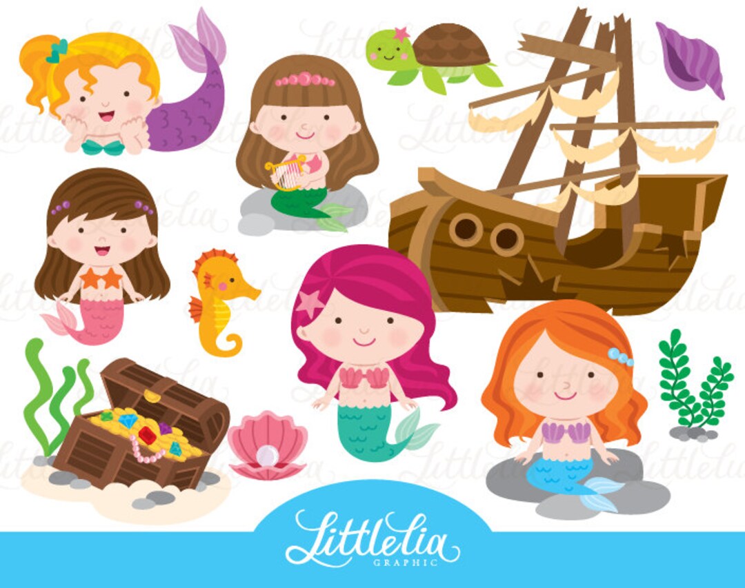 Mermaid Princess - Under the Sea Clipart - 15091 - Etsy