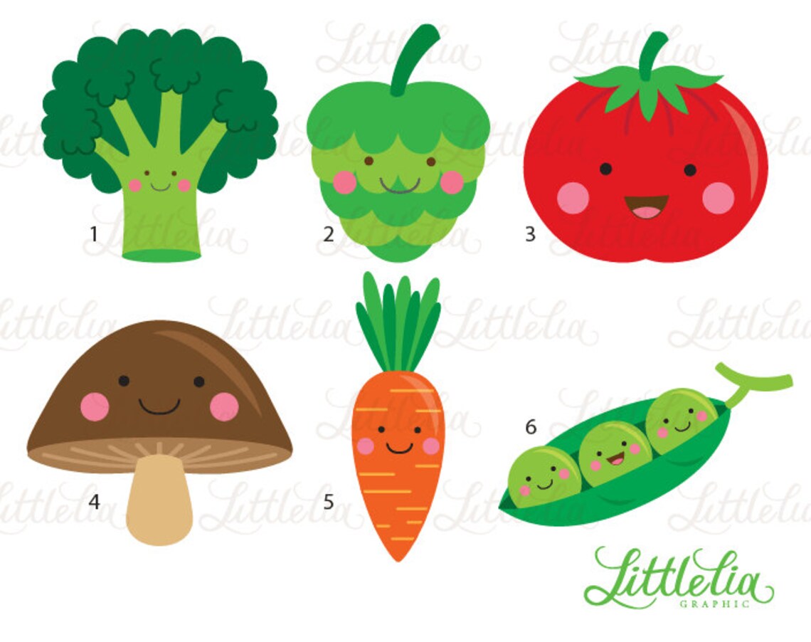 Cute Vegetable Clipart Veggie Clipart 15063 - Etsy Canada