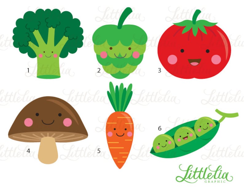 Cute Vegetable Clipart Veggie Clipart 15063 - Etsy