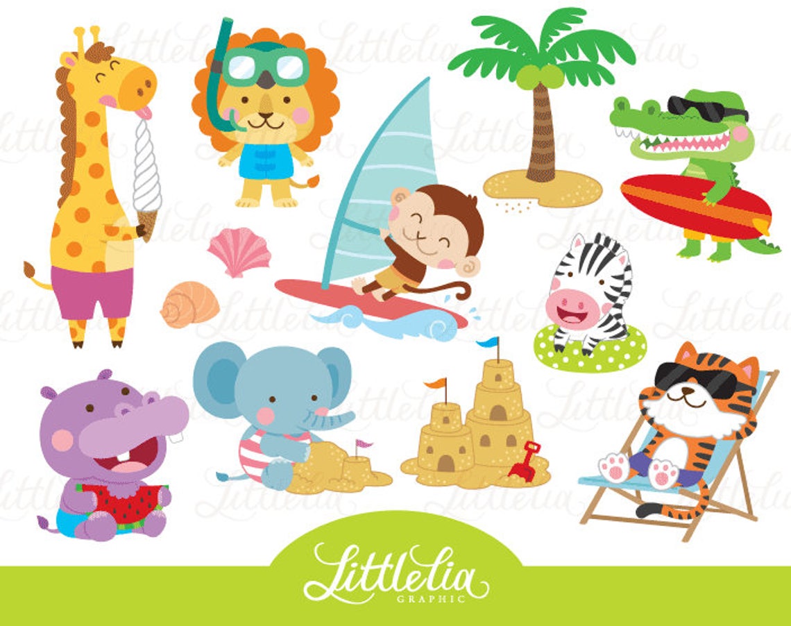 Jungle Summer - Animal Beach Clipart - 17025 - Etsy