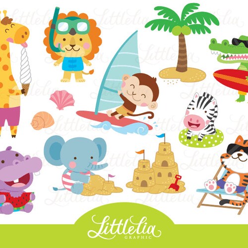 Jungle Summer Animal Beach Clipart 17025 - Etsy