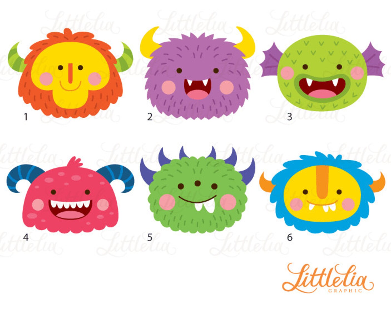 Monster Face Clipart - Monster Head Clipart - 17015 - Etsy