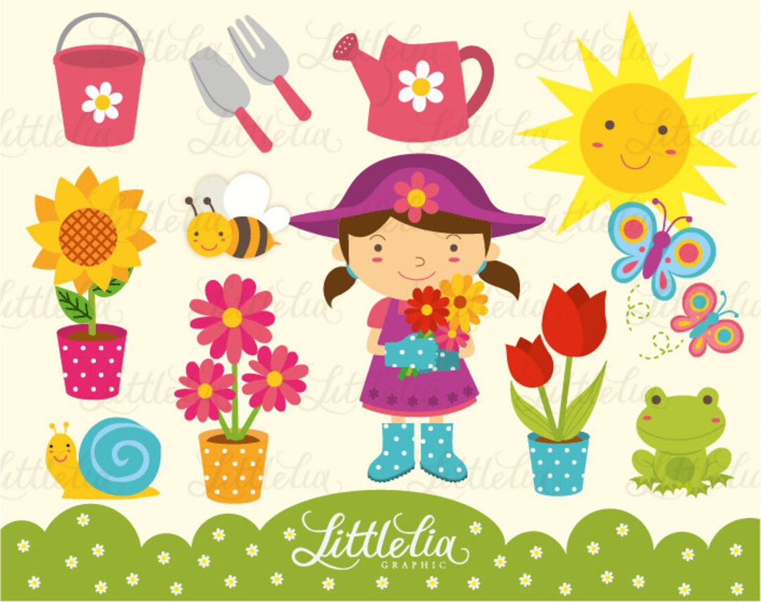 Spring Cute Garden Clipart / Instant Download - 13006 - Etsy