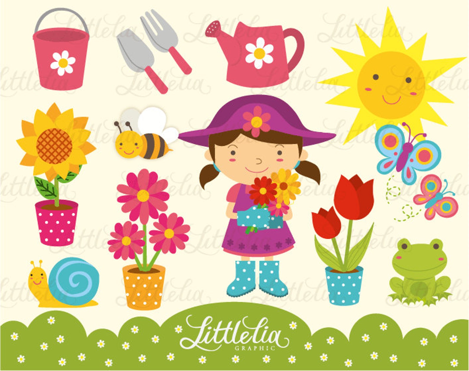 Spring Cute Garden Clipart / Instant Download 13006 | Etsy