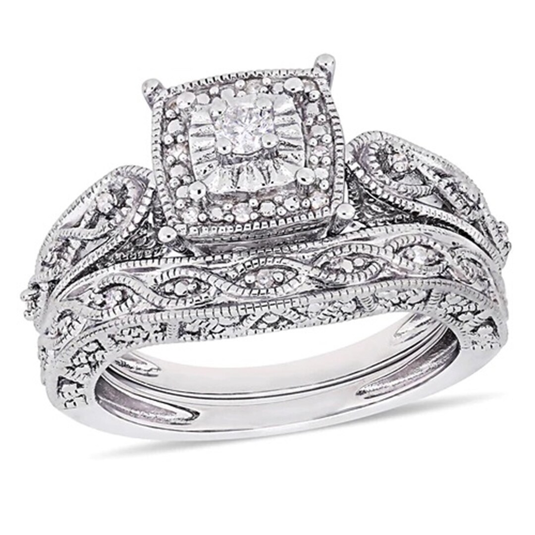 Edwardian Art Deco Old Mine Cut Round Diamond Engagement Ring Set ...
