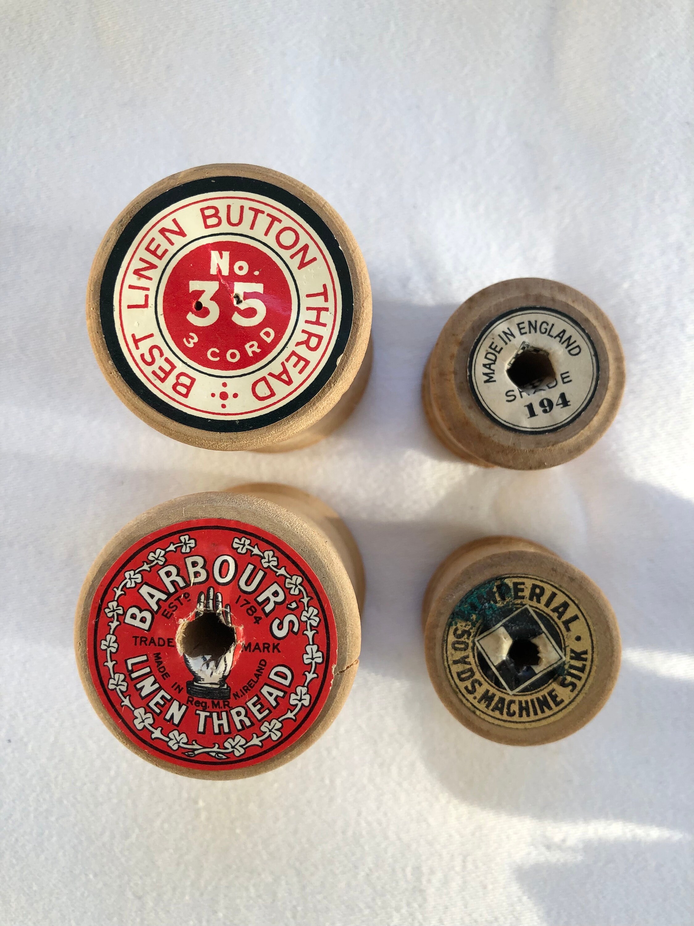 Antique/vintage barbours Linen Thread & Two Small imperial Empty Wooden ...