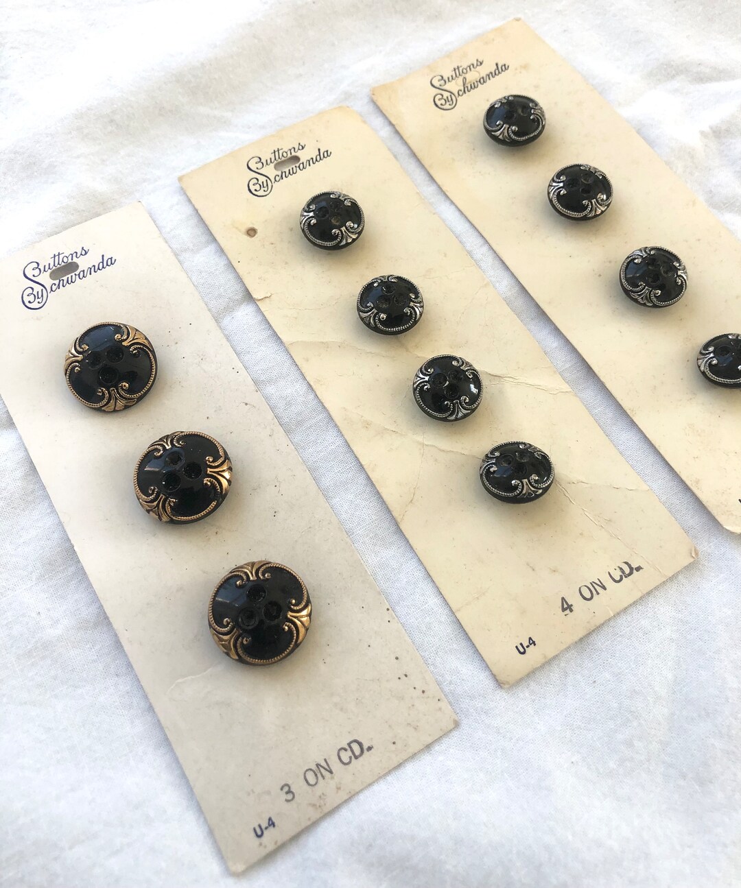 Buttons by Schwanda Original 1950s Self Back Buttons Black & Metallic ...