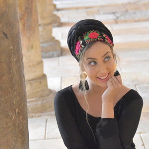 Eye-catching Black Embellished Headscarf. TICHEL, Hair Snood, Chemo ...