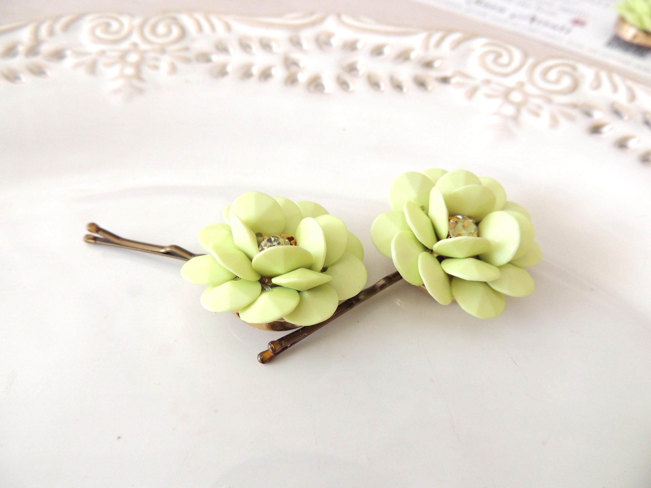 Lovely Apple Green Hair Pin Flower Vintage Style Flower Hair Clip, Hair ...