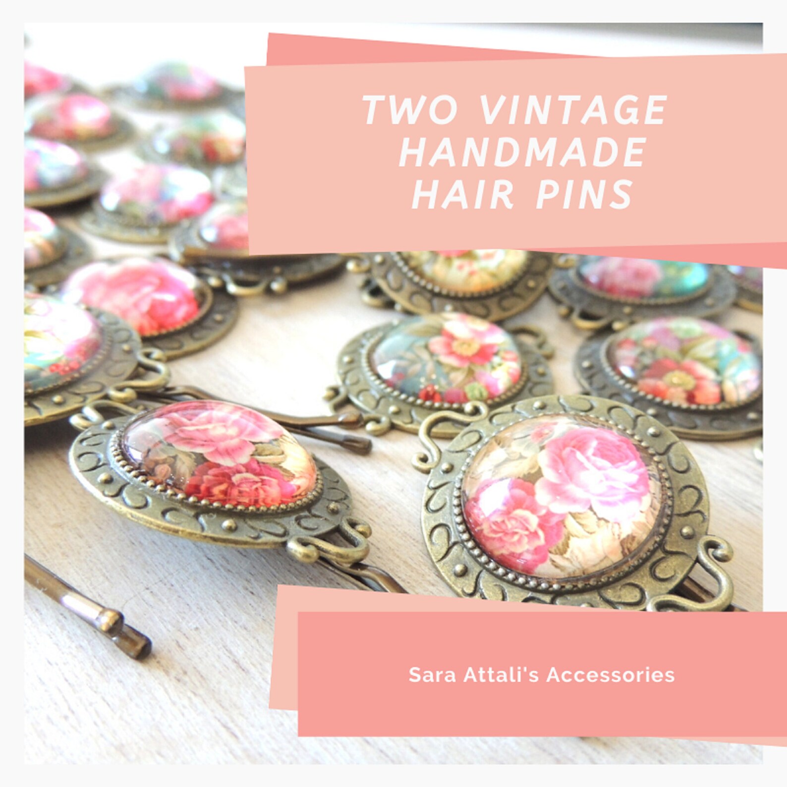 TWO Vintage Victorian Floral Hair Pins Handmade Antique - Etsy