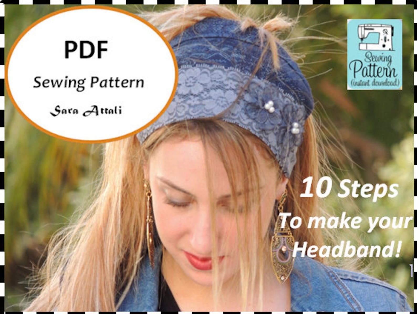 How to Sew Your Denim Headband Bandana Tichel Pattern Hair Snood Head ...