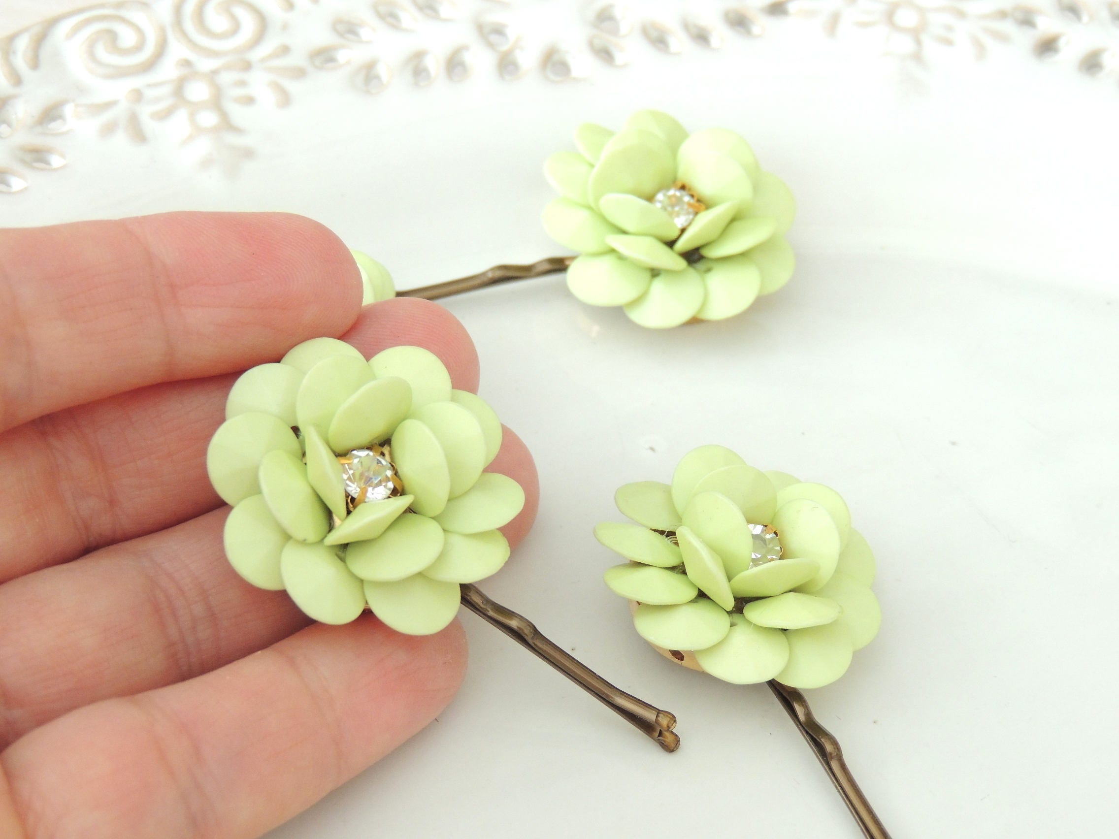 Lovely Apple Green Hair Pin Flower Vintage Style Flower Hair Clip, Hair ...