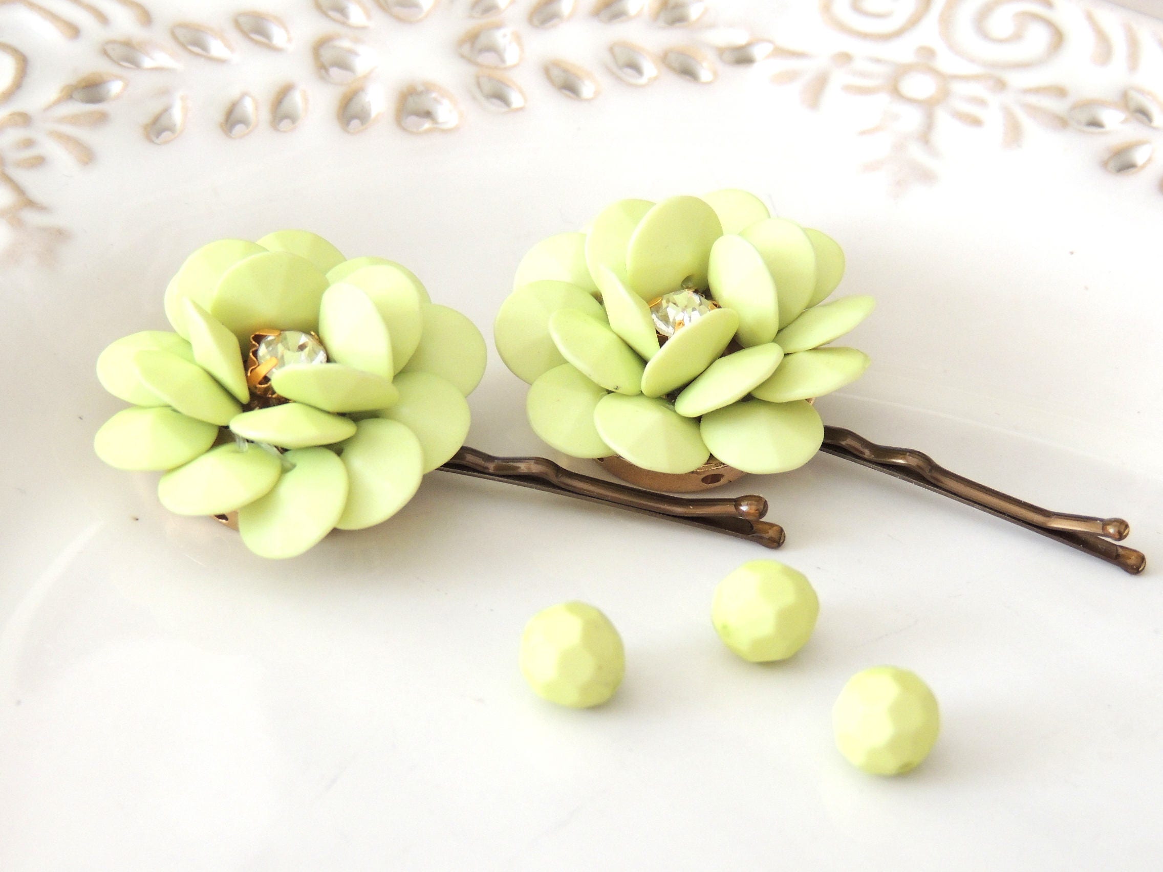 Lovely Apple Green Hair Pin Flower Vintage Style Flower Hair Clip, Hair ...