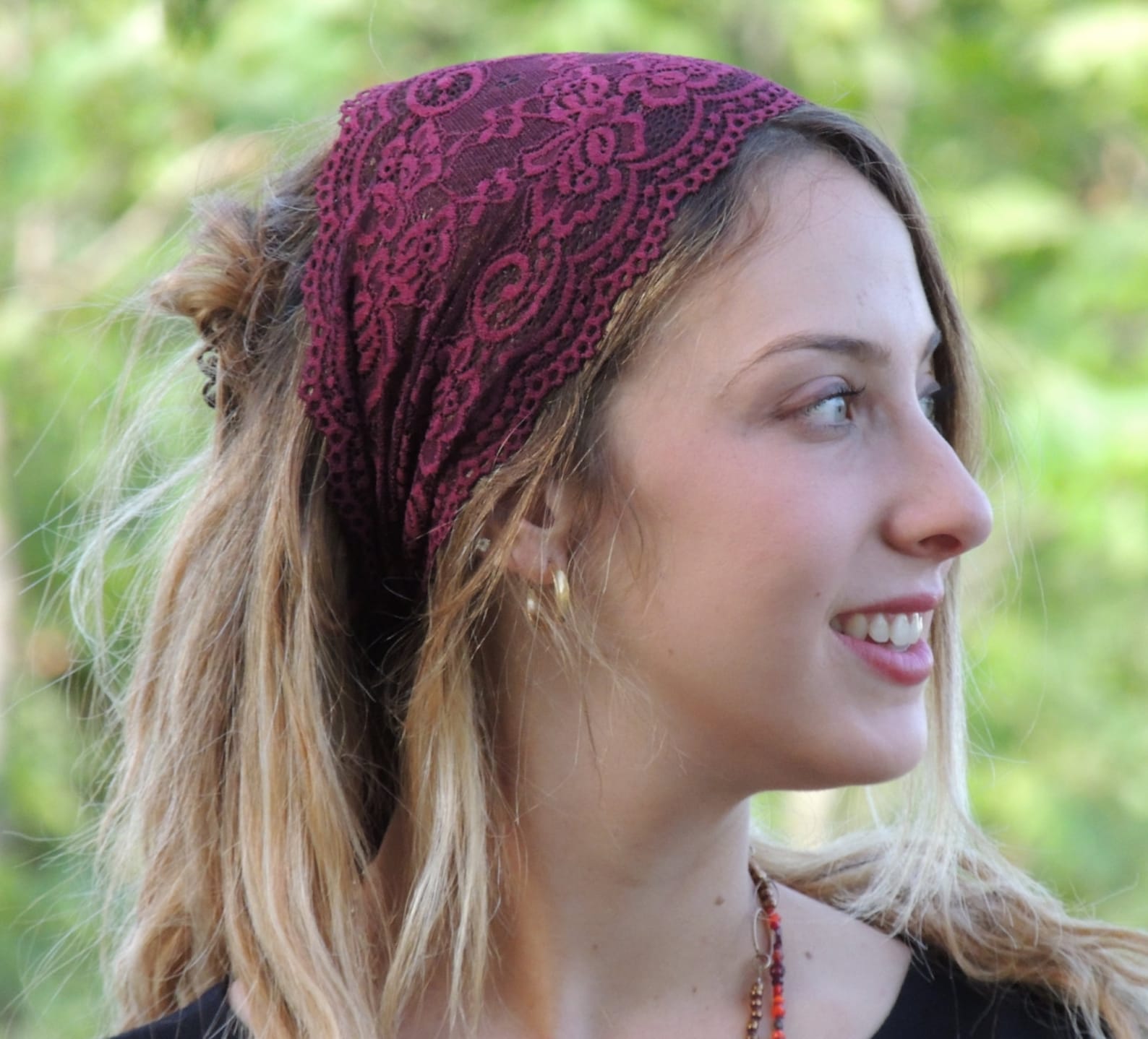 Stunning Bordeaux Lace Headband Bandana, Tichel, Head Covering,scarf ...