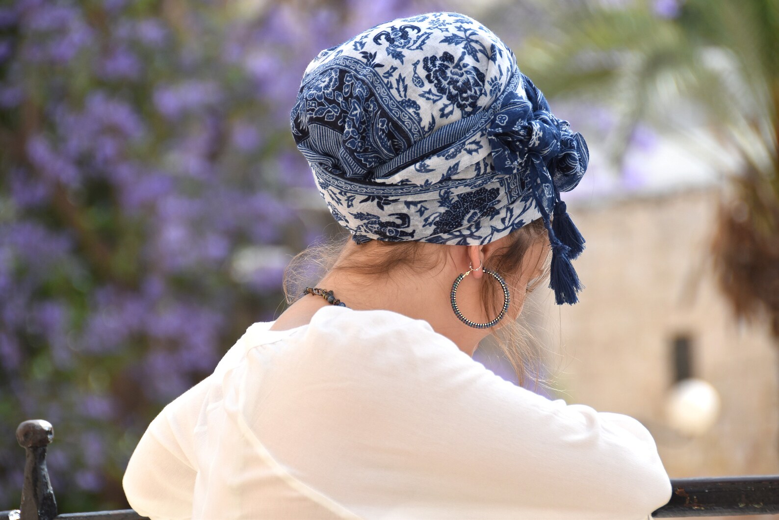 Amazing Soft Blue White Headscarf TICHEL Hair Snood Head - Etsy