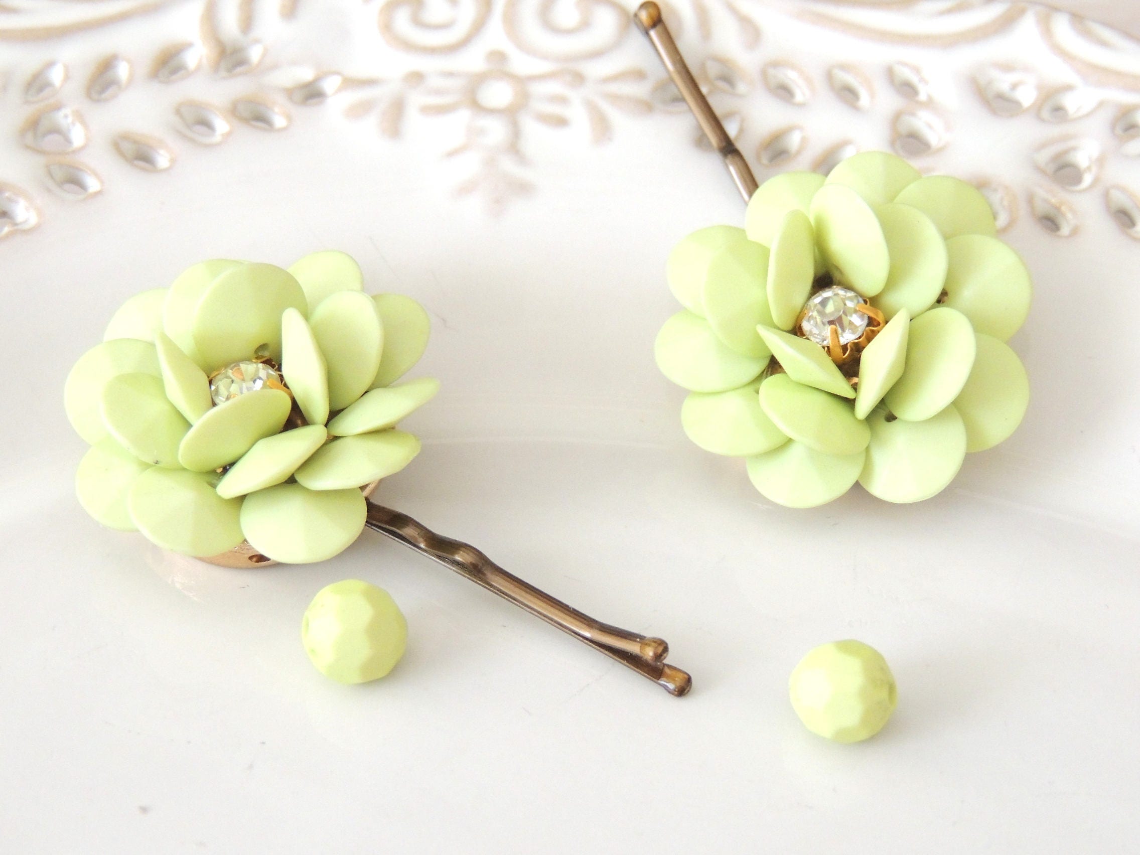 Lovely Apple Green Hair Pin Flower Vintage Style Flower Hair Clip, Hair ...