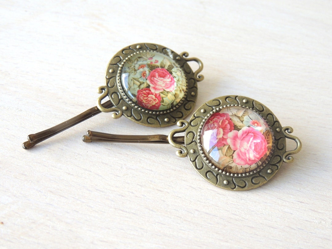 TWO Vintage Victorian Floral Hair Pins Handmade Antique Jewelry ...