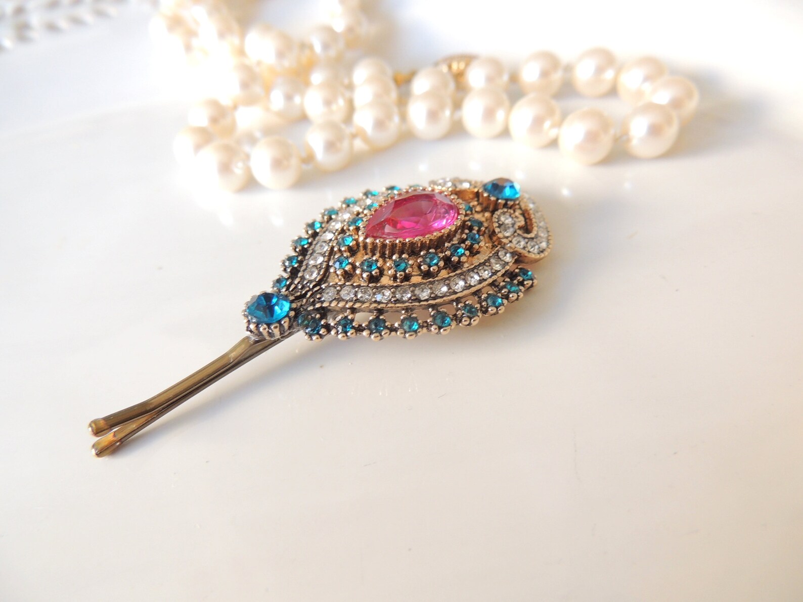 Imperial Vintage Hair Pin, Shiny Stones Hair Clip, Gold Hairpin ...