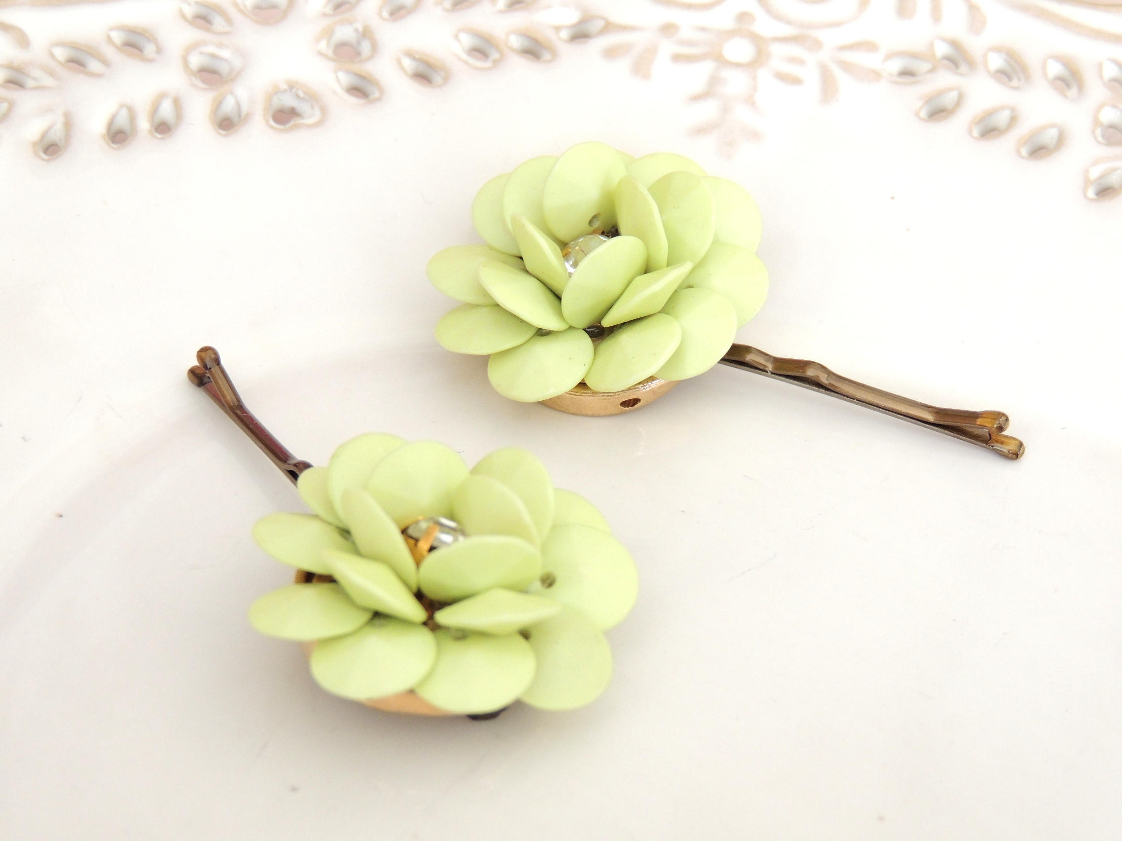 Lovely Apple Green Hair Pin Flower Vintage Style Flower Hair Clip, Hair ...