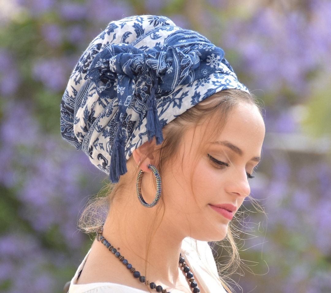 Amazing Soft Blue White Headscarf TICHEL, Hair Snood, Head Scarf, Head ...