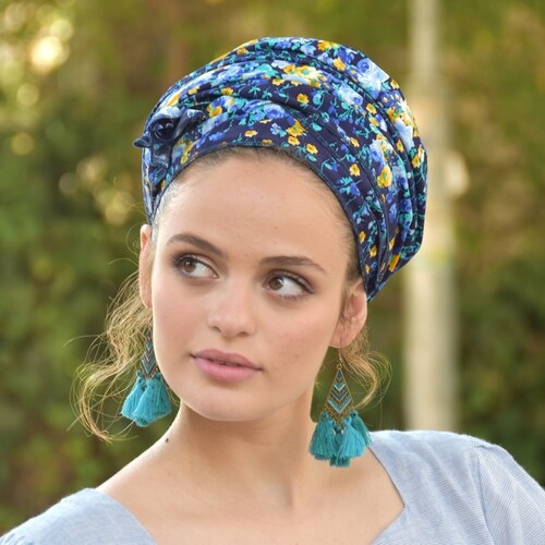 Amazing Soft Blue White Headscarf TICHEL Hair Snood Head - Etsy