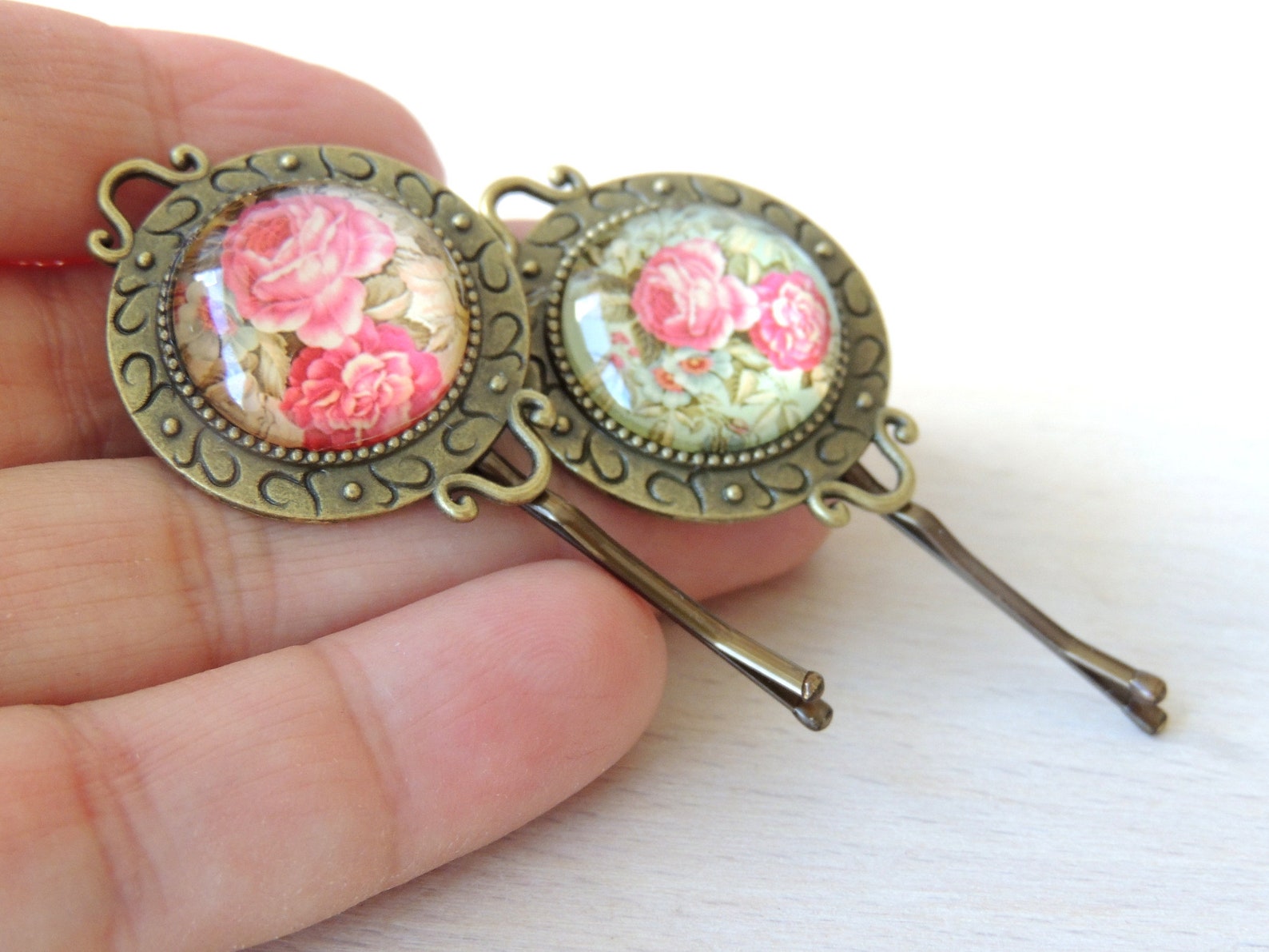 TWO Vintage Victorian Floral Hair Pins Handmade Antique - Etsy