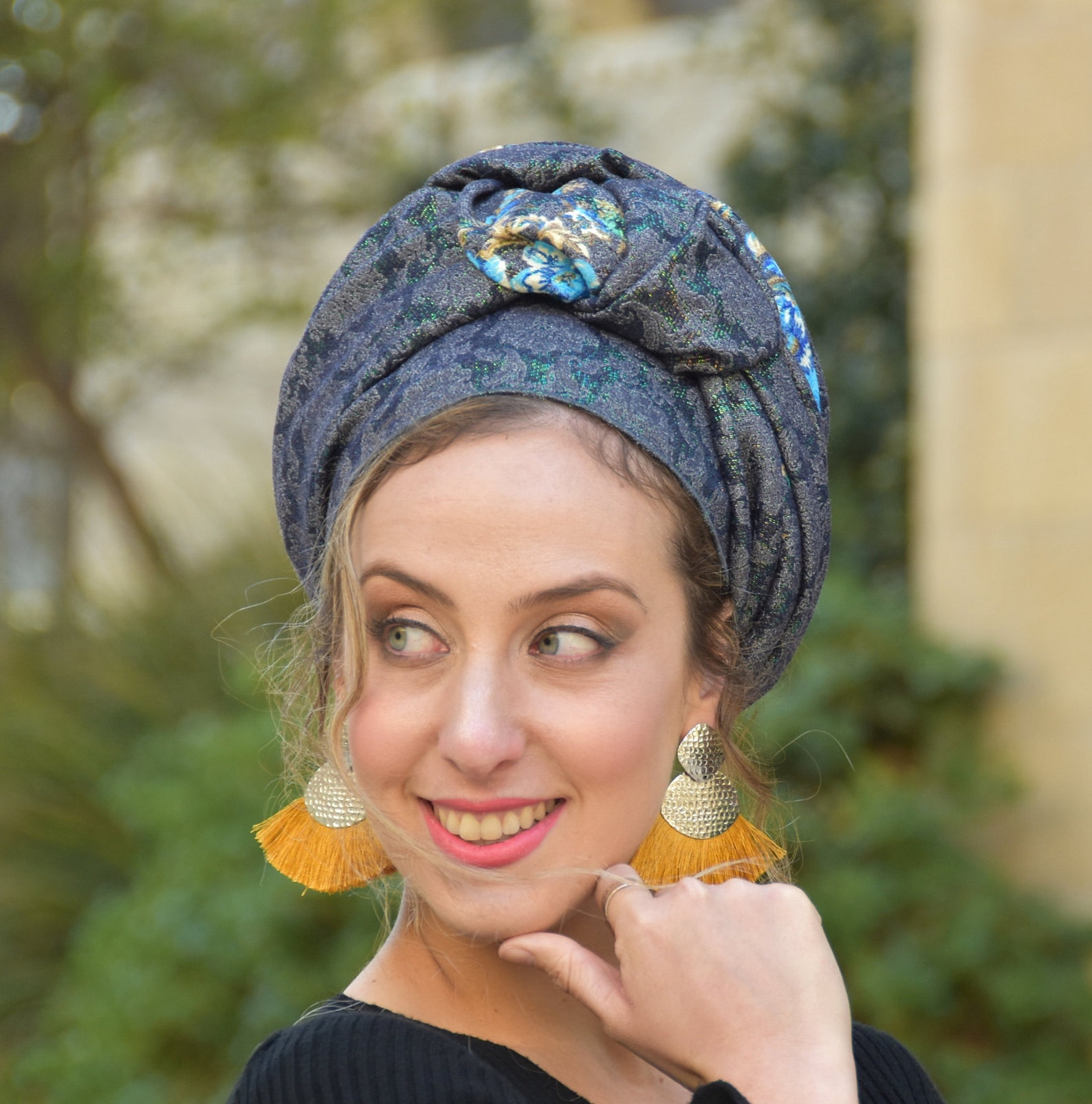 Denim Flower Flow Headscarf TICHEL Hair Snood Chemo Snood - Etsy