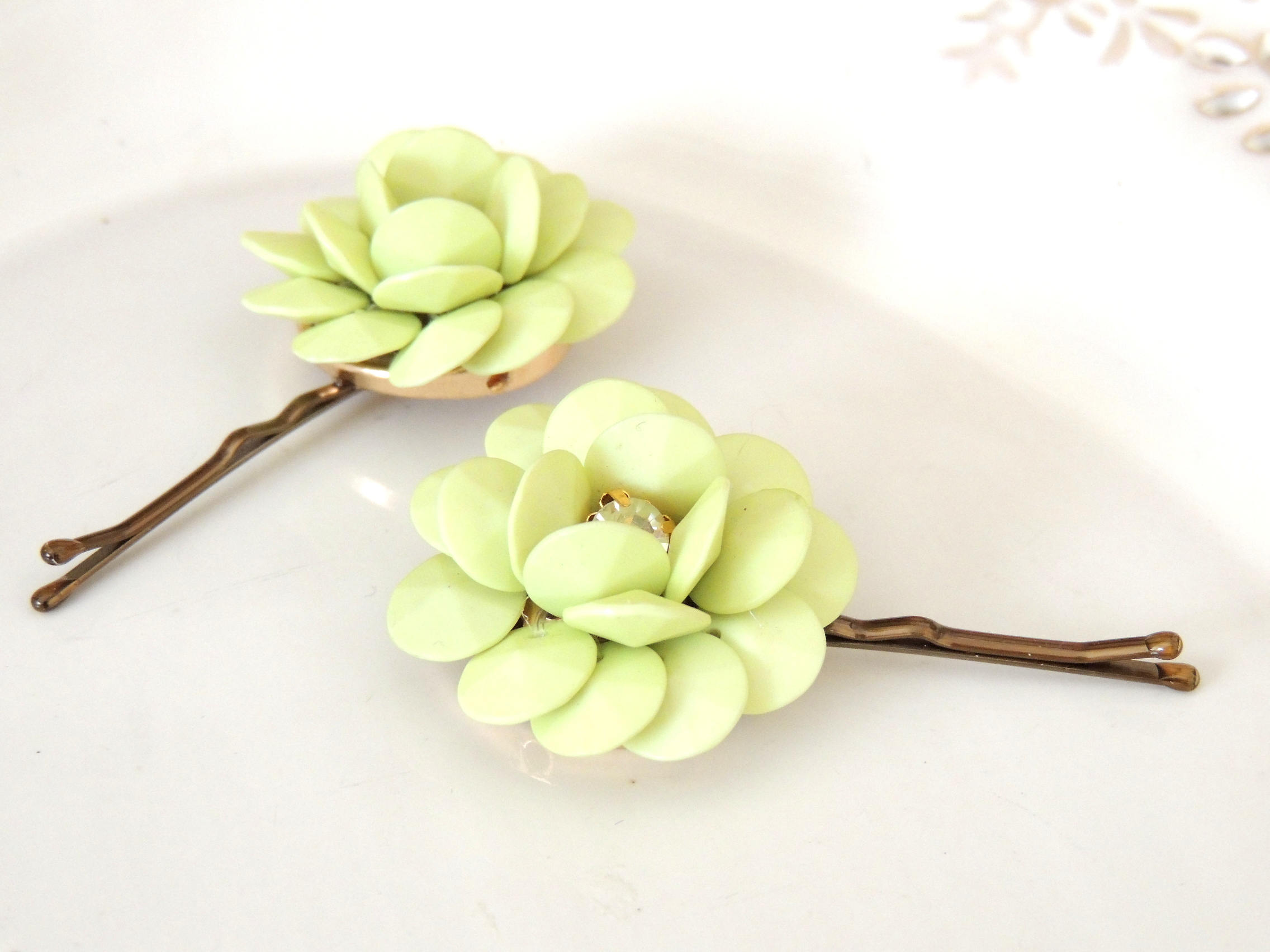 Lovely Apple Green Hair Pin Flower Vintage Style Flower Hair Clip, Hair ...