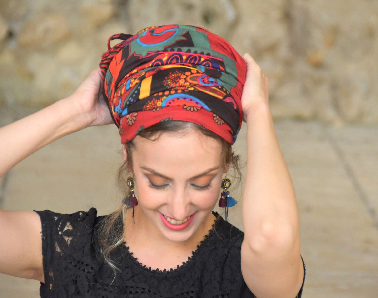 Amazing Soft Colorful Red Headscarf TICHEL Hair Snood Head - Etsy