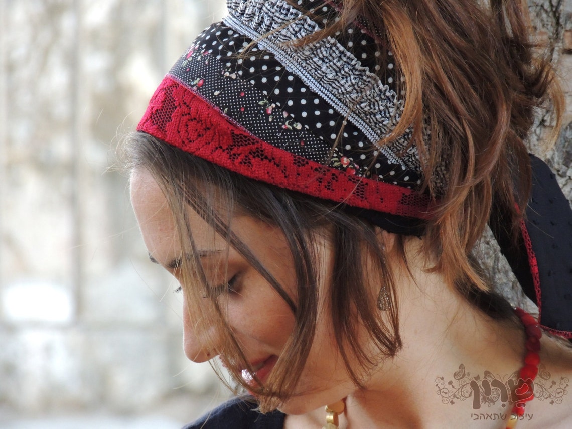Dancing Spring Red & Black Half Headcovering, Headband ,bandana,tichel ...