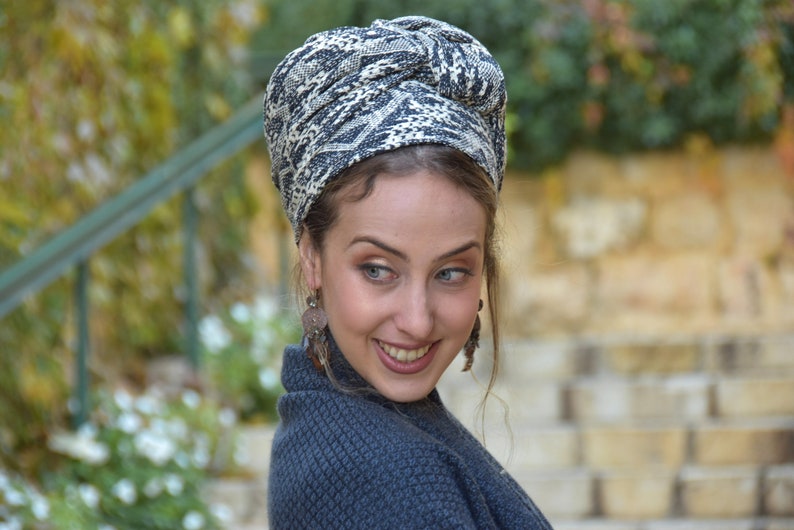 Ebony and Ivory Headscarf TICHEL Hair Snood Head Scarf Head - Etsy Israel