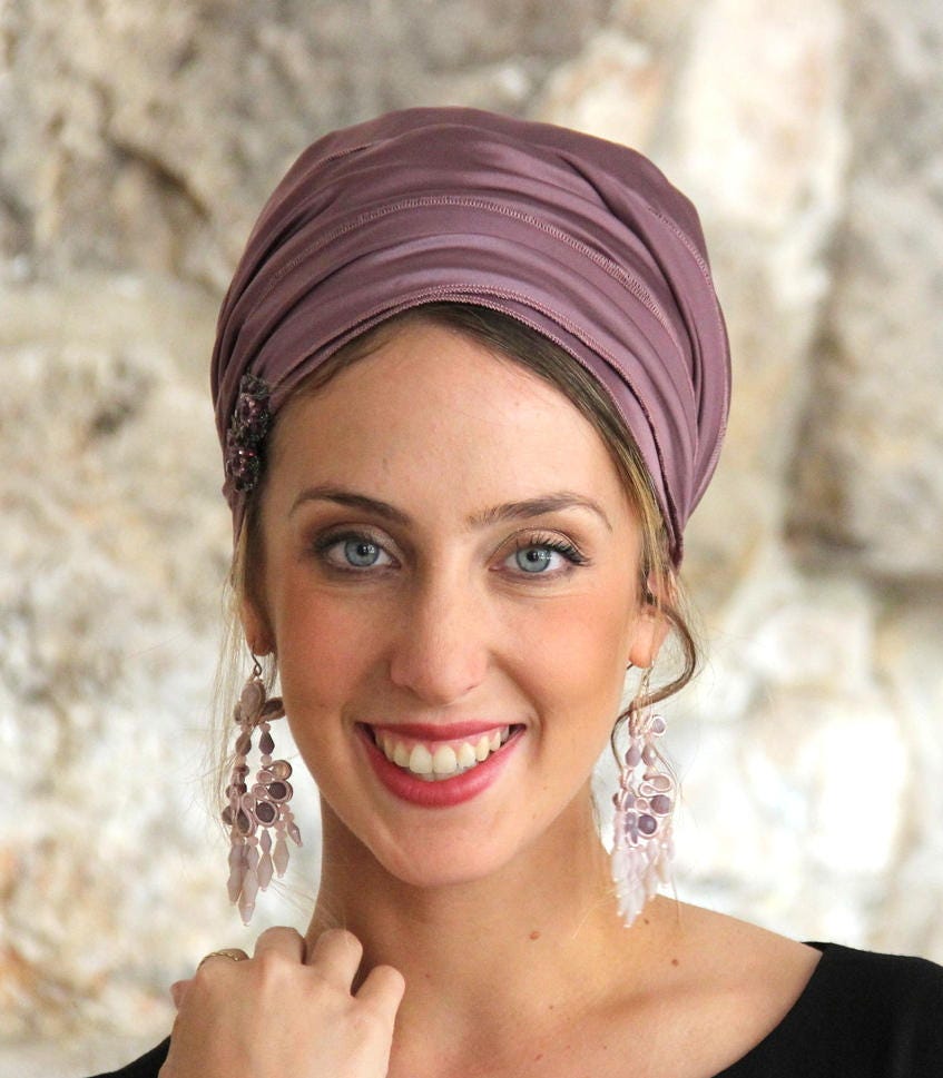 Purple Stretched Satin Turban Sinar Tichel, Hair Snood, Head Scarf ...