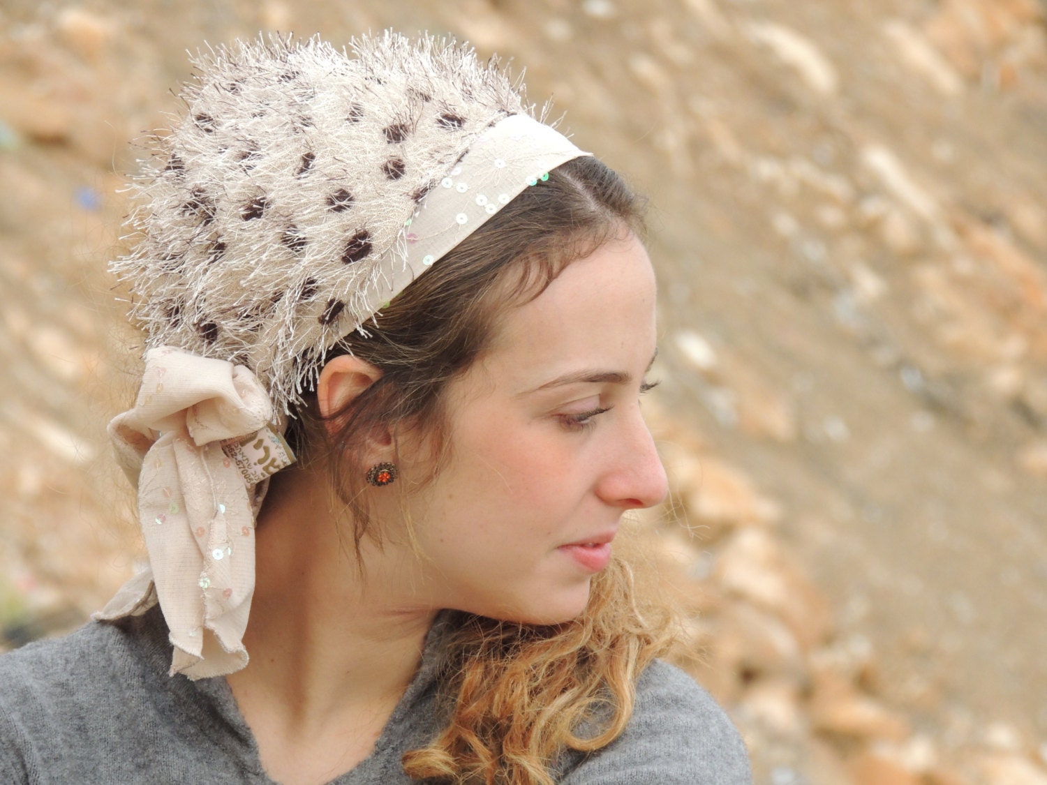 Lovely Dotted Winter Headband Tichel ,snood, Head Scarf,head Covering ...
