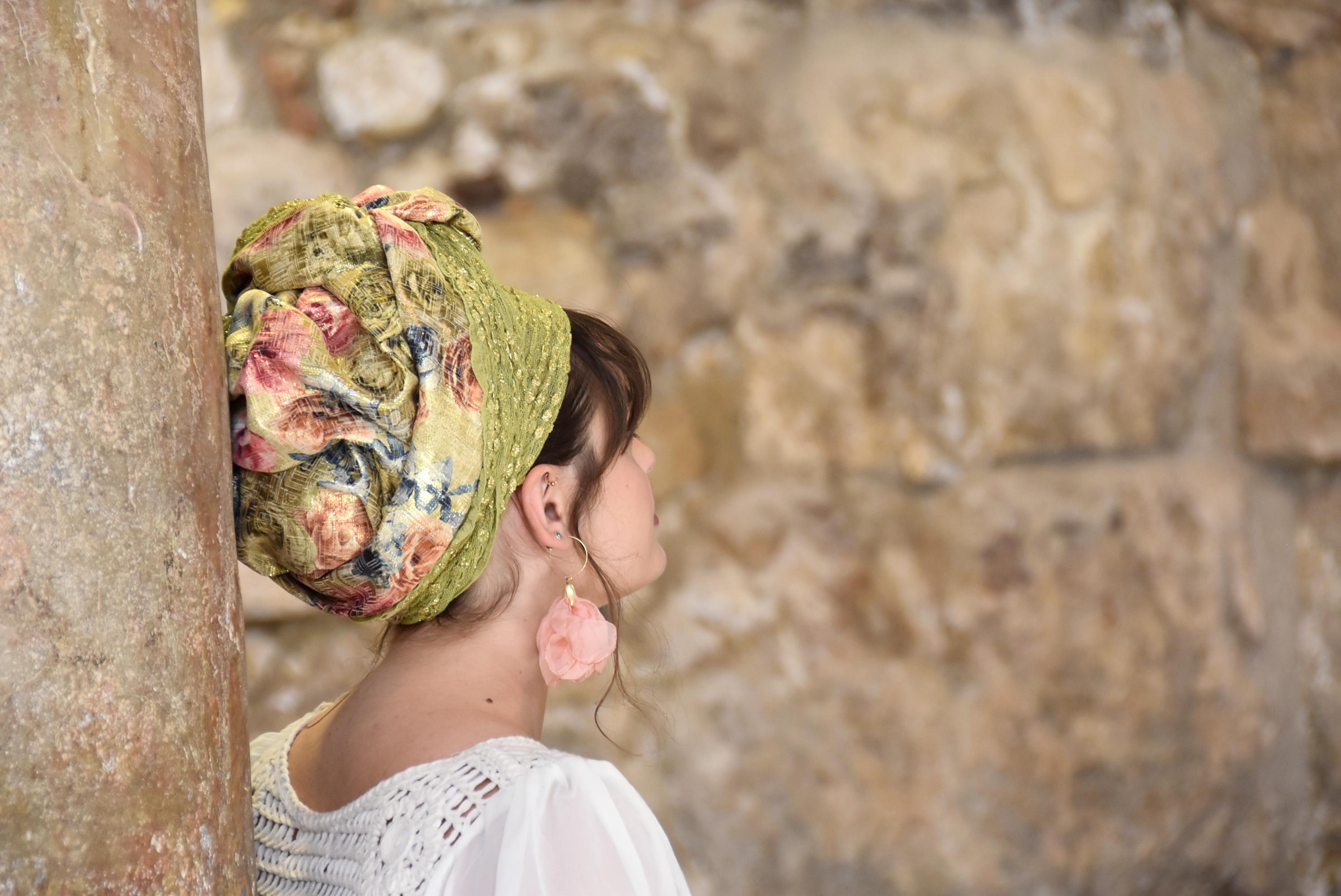 Aurelia Golden Green Tichel, Hair Snood, Head Scarf, Head Covering ...