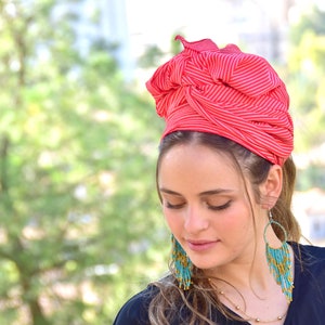 Odem Headscarf TICHEL, Hair Snood, Chemo Snood, Head Scarf, Striped Red ...