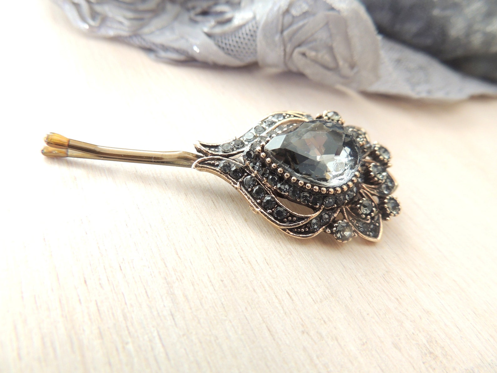 Imperial Sparkle Grey Handmade Hair Pin Antique Jewelry | Etsy