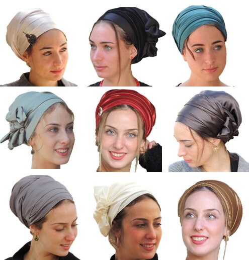 Turqoise Stretched SATIN TURBAN Tichel, Hair Snood, Head Scarf, Head ...