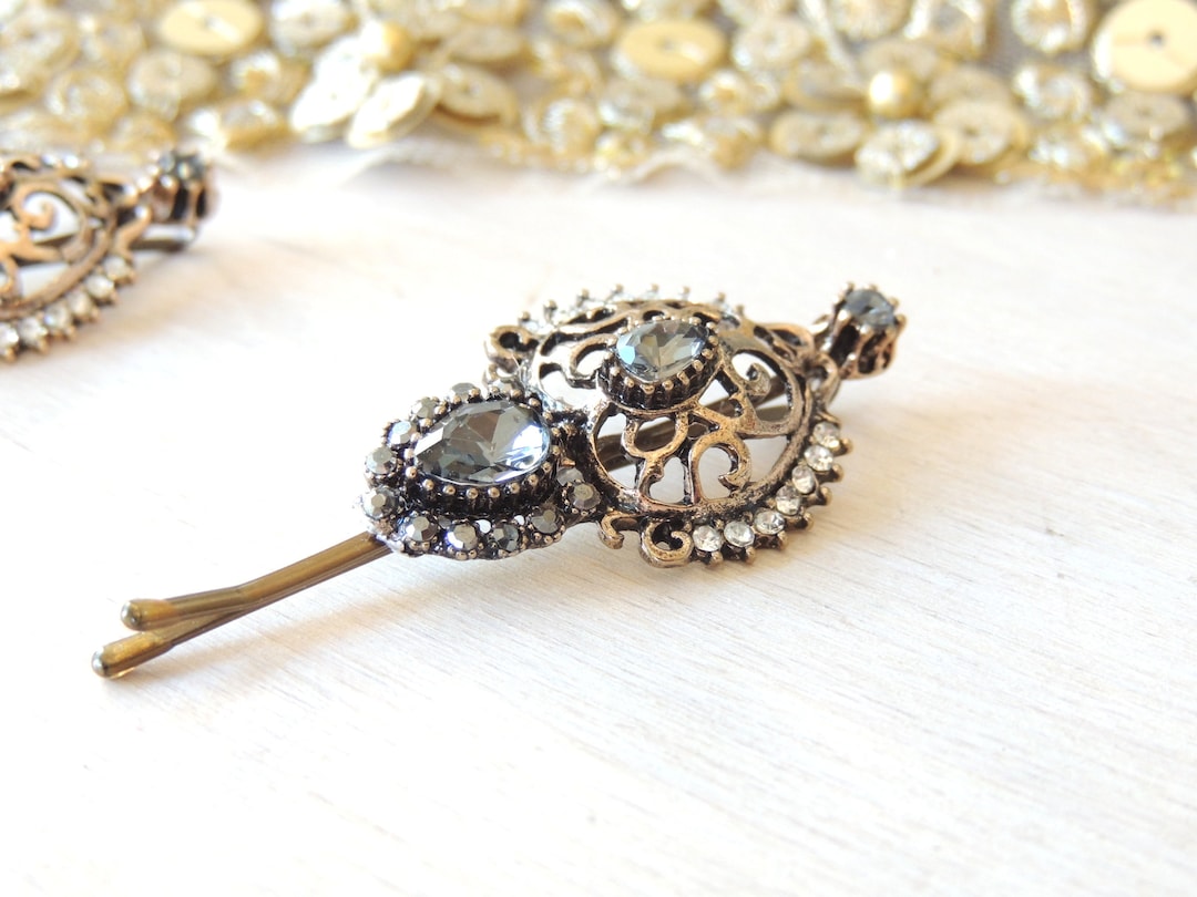 Vintage Grey Antique Style Hair Clip, Bridal Hairpin, Jewelry, Bronze ...