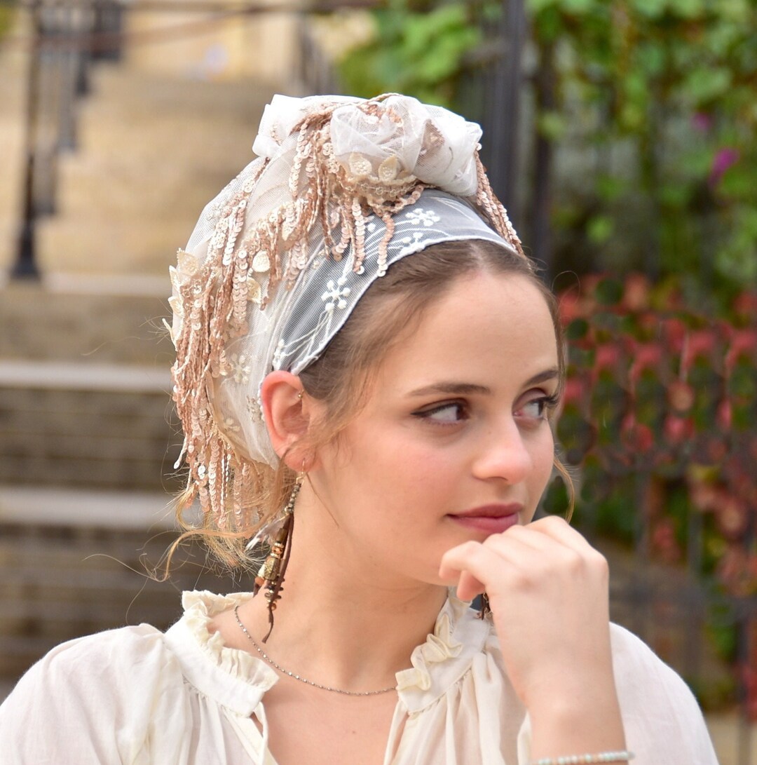 Wedding White Gold Tichel, Hair Snood, Head Scarf, Head Covering ...