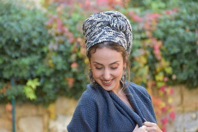 Ebony and Ivory Headscarf TICHEL Hair Snood Head Scarf Head - Etsy Israel