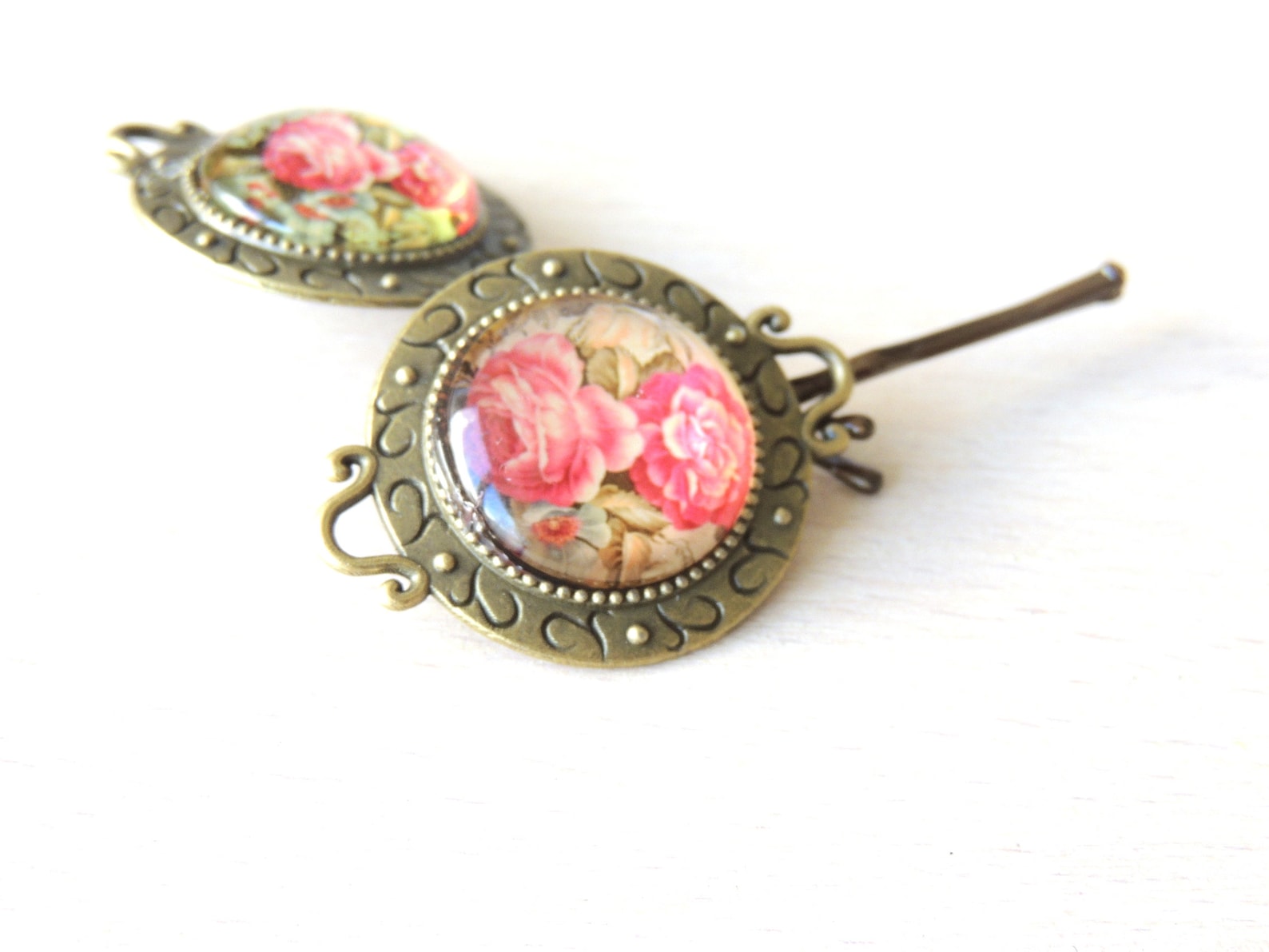 TWO Vintage Victorian Floral Hair Pins Handmade Antique - Etsy