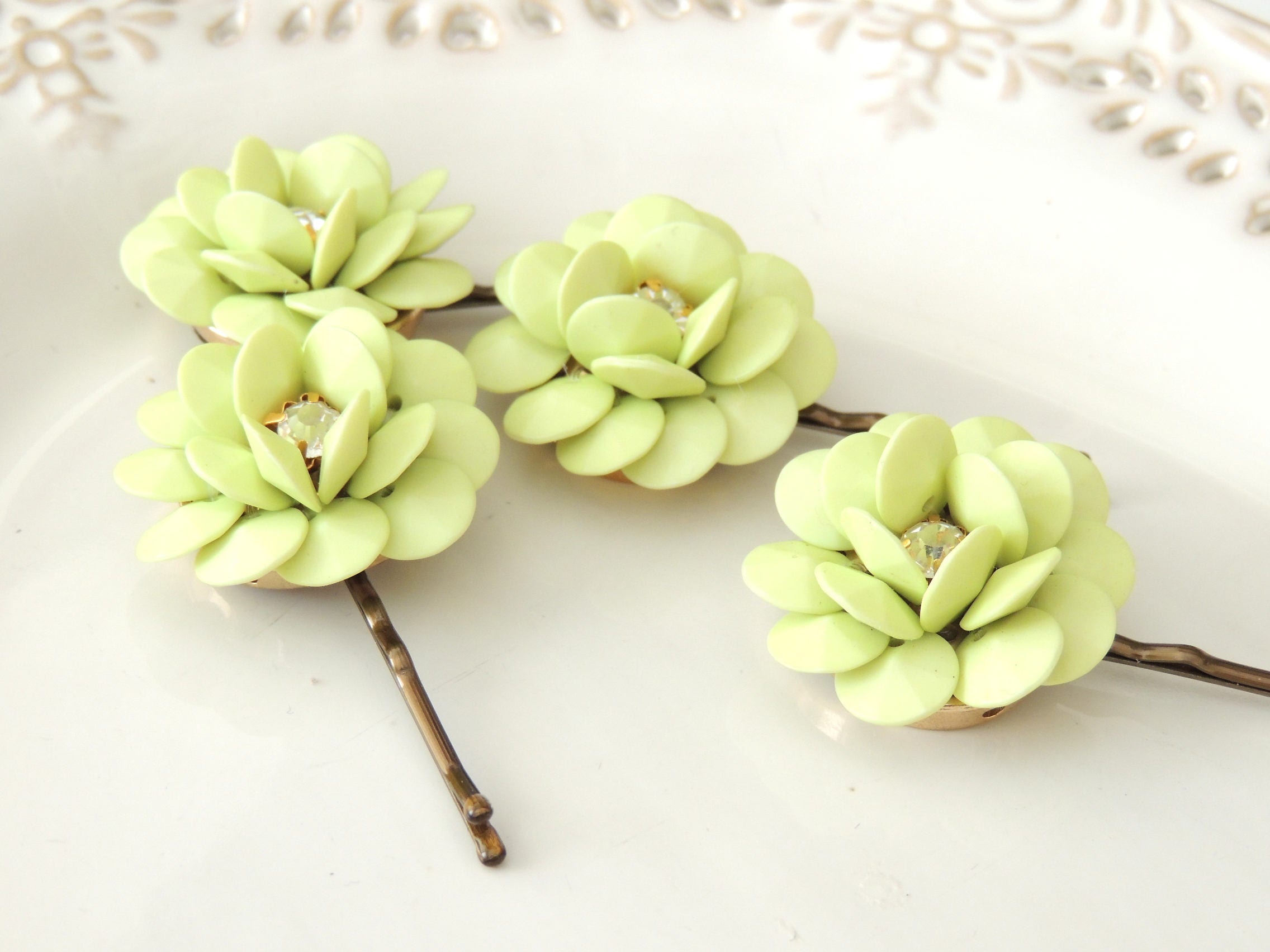 Lovely Apple Green Hair Pin Flower Vintage Style Flower Hair Clip, Hair ...