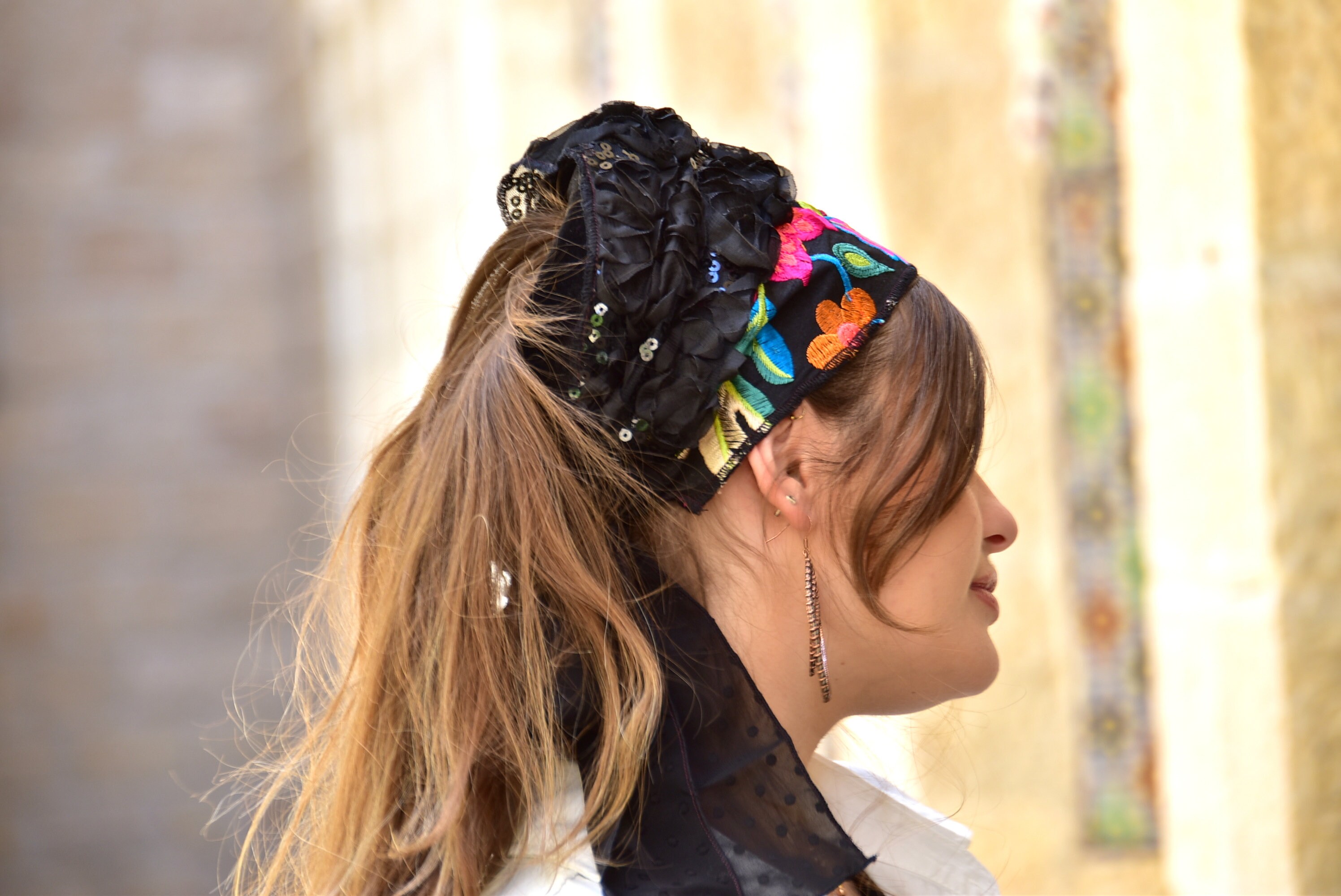 ADORA Black Floral Headband Tichel ,bandana, Snood, Head Scarf, Head ...
