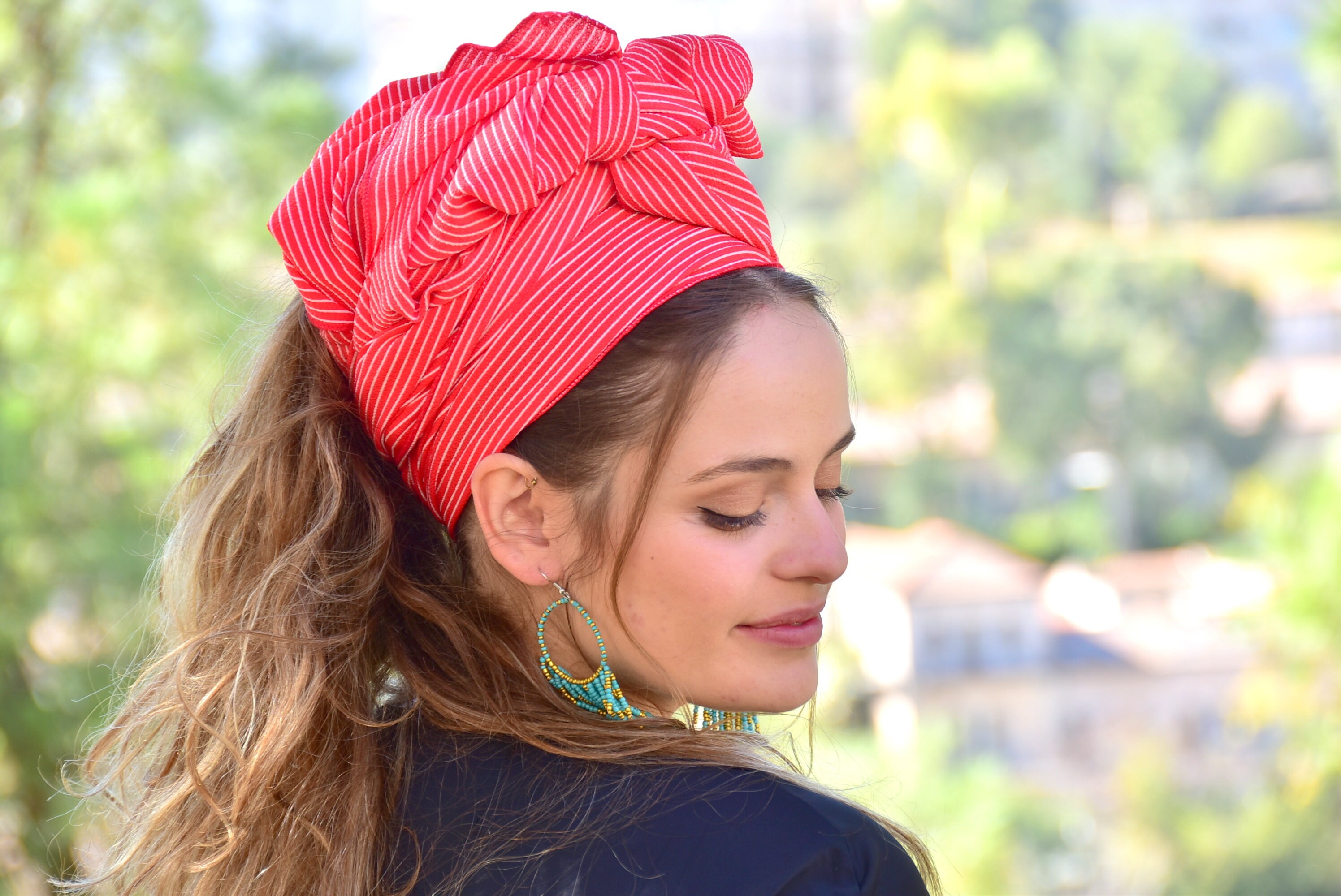 Odem Headscarf TICHEL, Hair Snood, Chemo Snood, Head Scarf, Striped Red ...